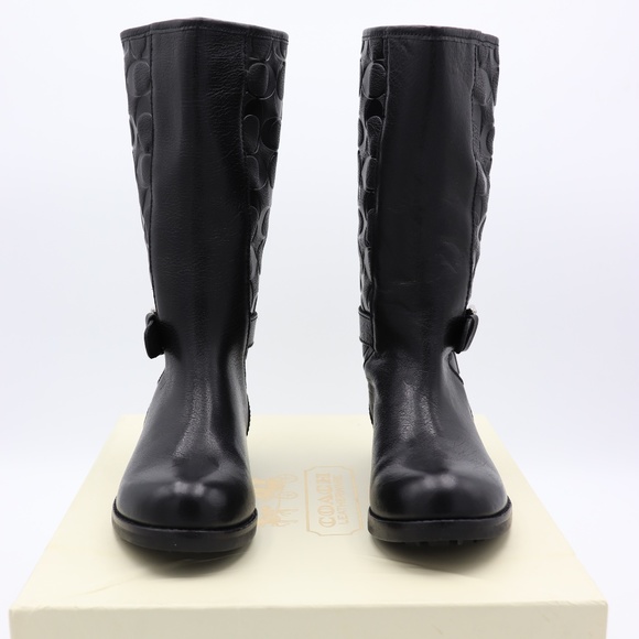 Coach | Shoes | Coach Vera Signature Logo Black Leather Boots | Poshmark
